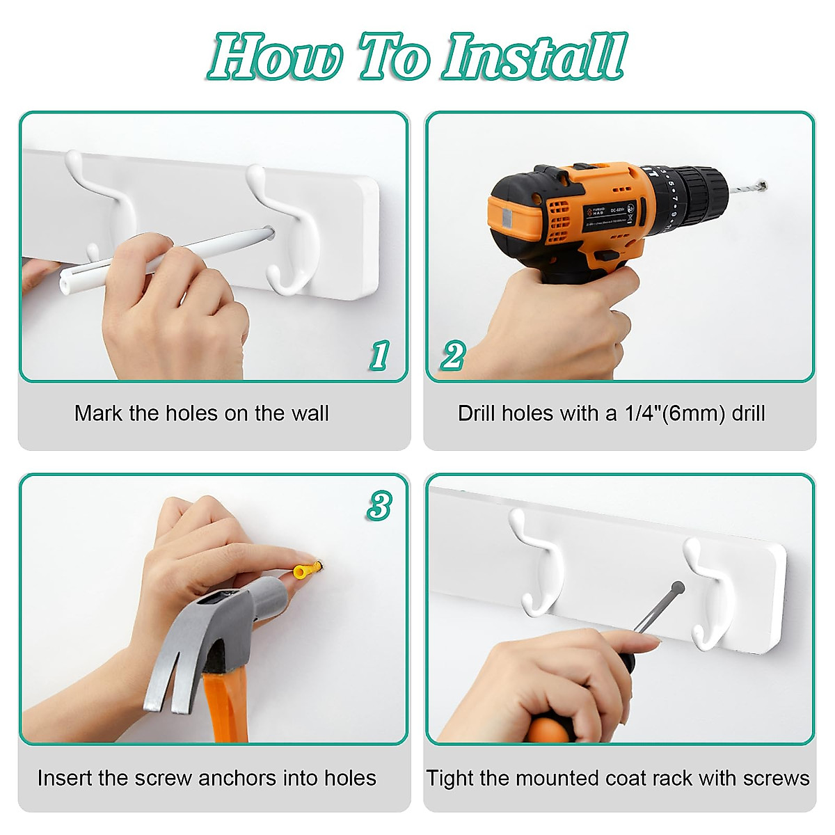 OUTNILI Heavy Duty Coat Rack Wall Mount - White Coat Hooks Wall Mounted for Sunglasses Jackets Hats Purse Dog Leashes Towels - Coat Hanger for Entryway Closet Mudroom Laundry Room Bathroom