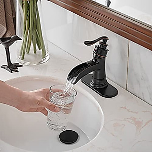 BWE Waterfall Bathroom Faucet Oil Rubbed Bronze Single-Handle One Hole Sink Faucet Farmhouse Bath Vanity Lavatory Restroom Faucets Antique