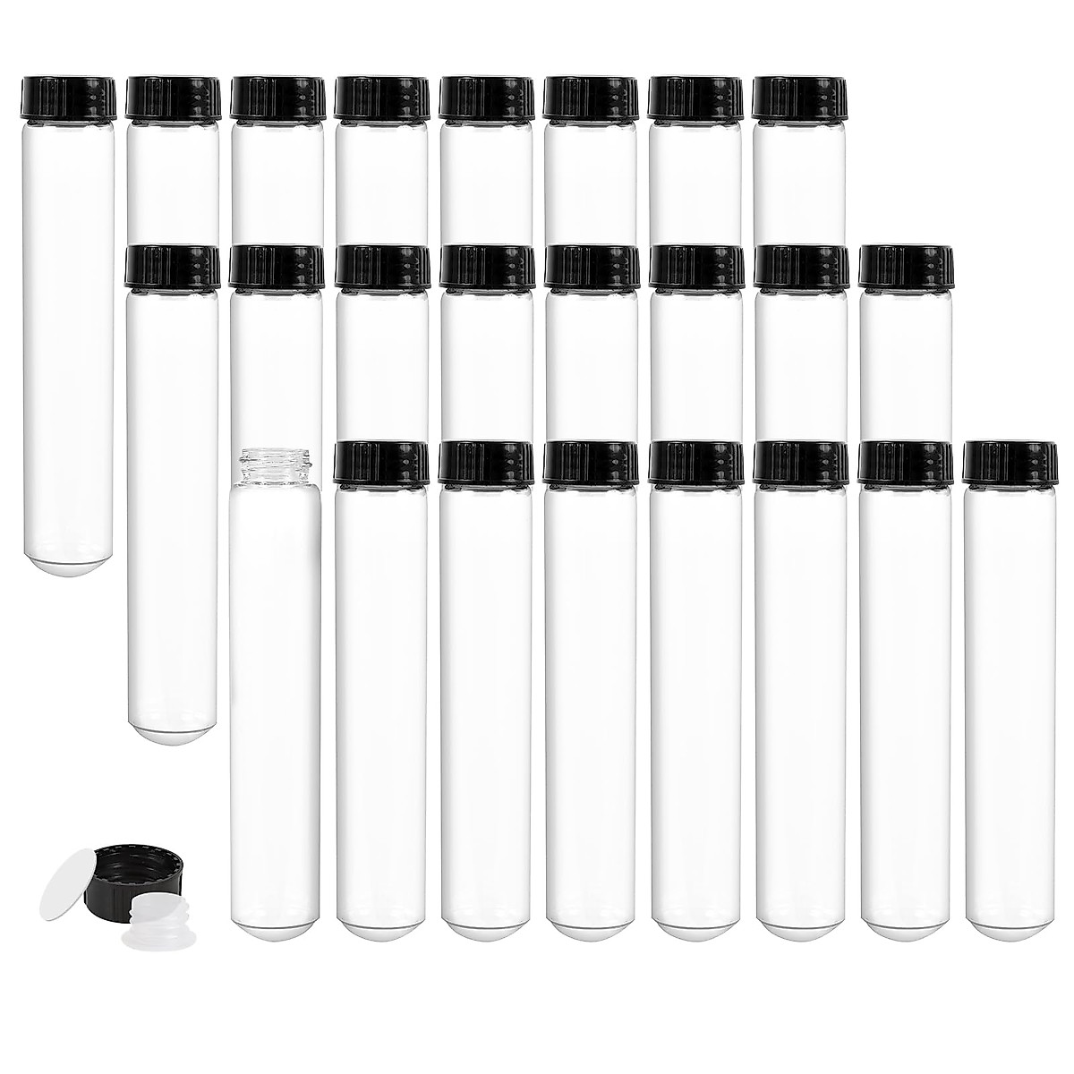 Cadbibe 50ml Glass Clear Test Tubes with Screw Caps and Plastic Stoppers, 25 x 135mm Liquid Small Leak-Proof Glass Test Tubes, 24PCS