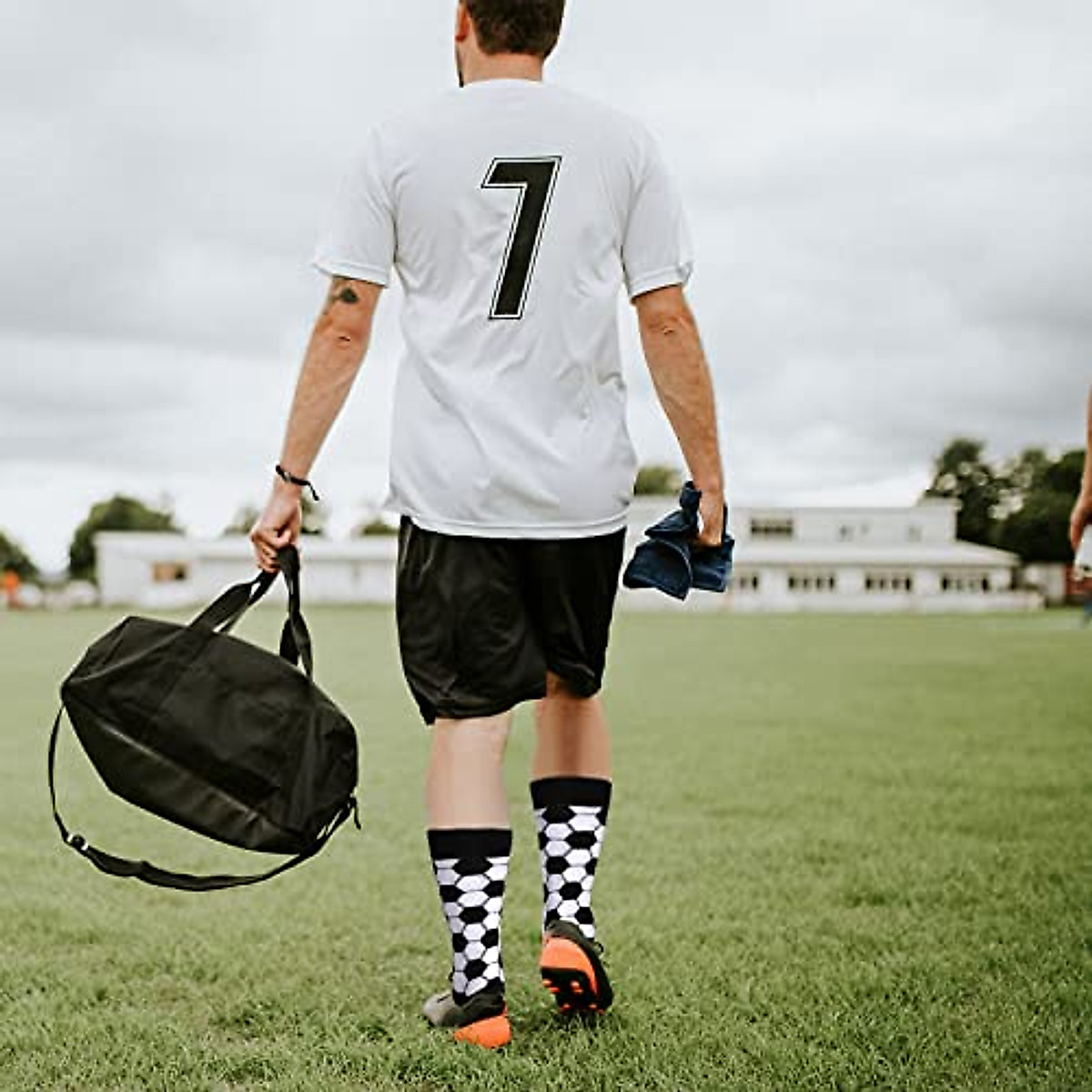 JaGely 10 Pcs Novelty Soccer Socks Gift Pack,Including 2 Pairs Soccer Crew Socks, 4 Pcs Adjustable Soccer Bracelets, 4 Pcs Soccer Keychains for Men Women and Teens, One Size