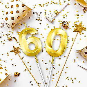 Number Candles, Birthday Candles Numbers, 60th Birthday Candles, Number Birthday Candles, Happy Birthday Cake Topper Decoration for Birthday Party Wedding Anniversary Celebration Supplies (Gold)
