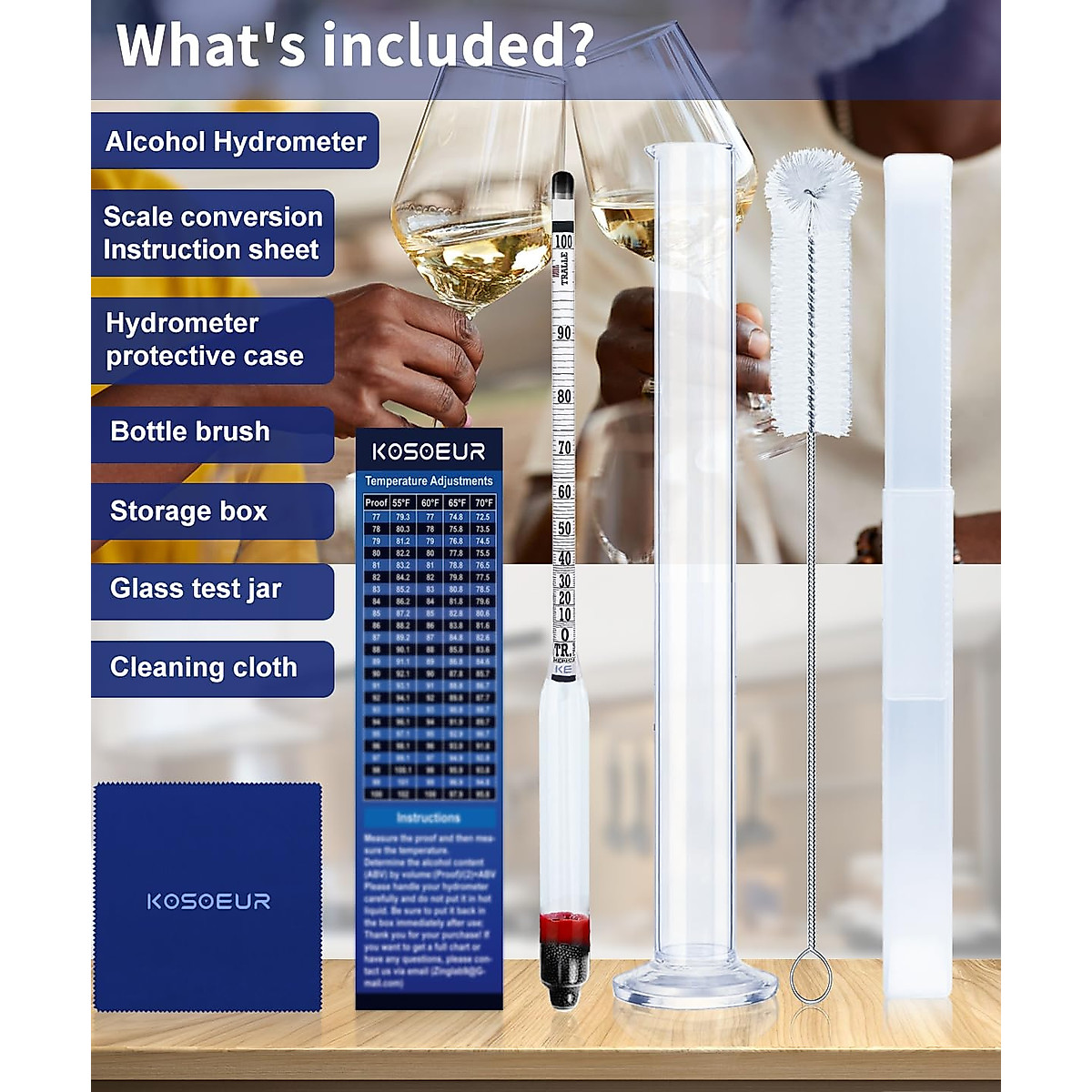 Hydrometer Alcohol Meter Kit, Hydrometer Alcohol 0-200 Proof and Tralle, Alcohol Tester for Liquor, Alcohol Hydrometer for Moonshine, Liquor, Spirits, Proofing, Distilling, with Hydrometer Test Jar