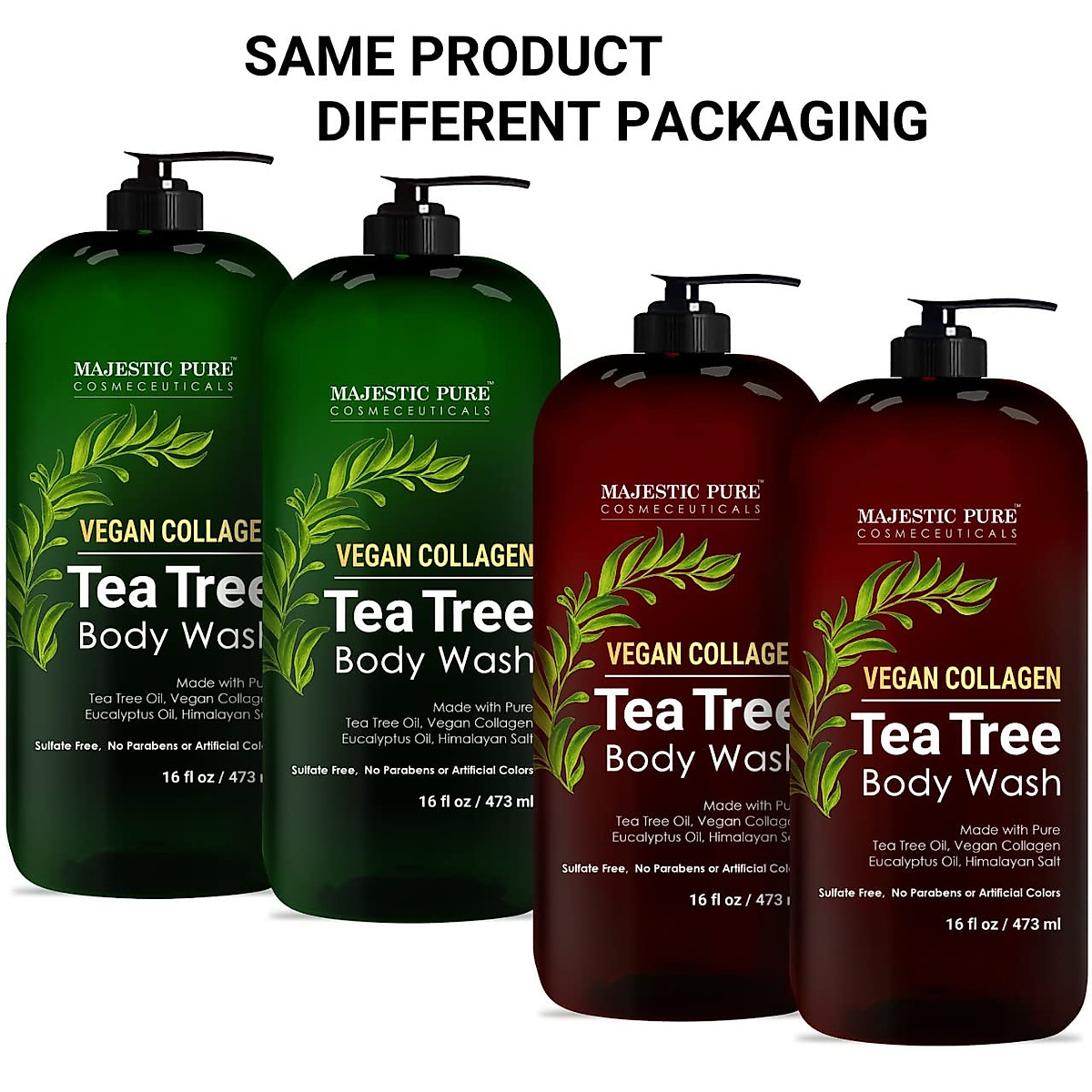 Majestic Pure Tea Tree Body Wash - Formulated to Combat Dry, Flaky Skin - Soothes, Nourishes and Moisturizes Irritated, Chapped, Problem Skin Areas - (Packaging may Vary) -16 fl. oz (Pack of 2)