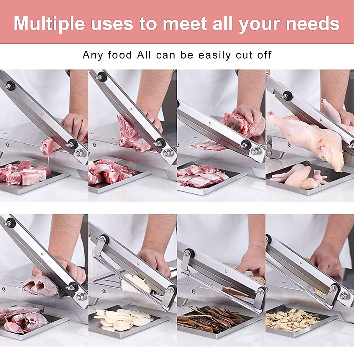HENWAFX Manual Ribs Meat Chopper Slicer 13.5 inch Stainless Steel meat chopper for home use beef jerky slicer Frozen Meat Vegetable Food Chicken Duck and Fish Cutter (KD0288)