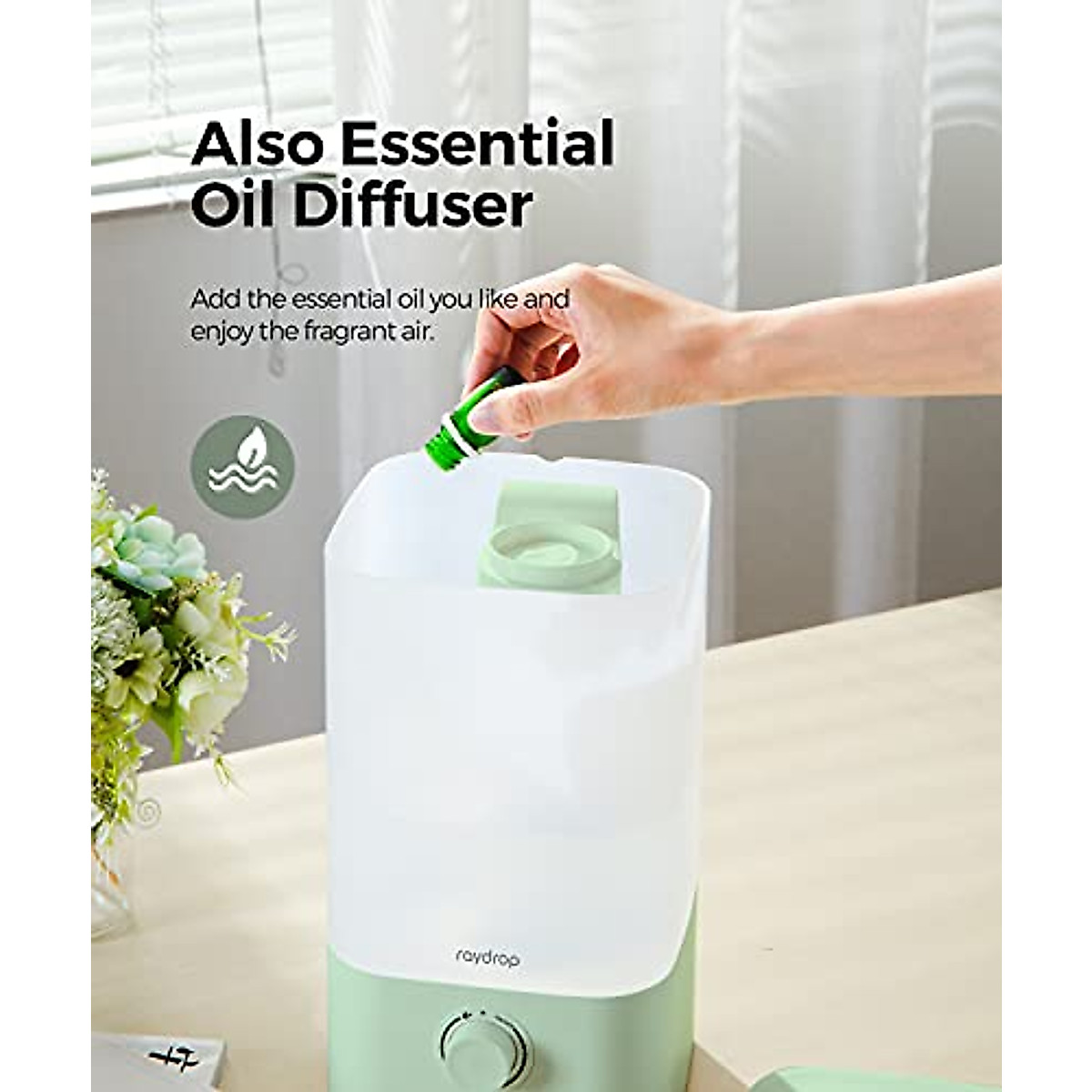 raydrop Cool Mist Humidifier Diffuser, 2.5L Essential Oil Diffuser, Top Fill Humidifier for Bedroom, Home and Office, Baby Humidifier with Adjustable Mist Output, Sleep Mode, Auto Shut Off