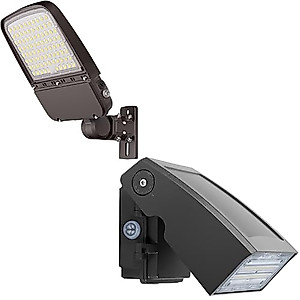 CINOTON 40W LED Wall Pack Light with Dusk to Dawn Photocell and 240W/150W/100W LED Parking Lot Light Outdoor Arm & Slipfitter Mount