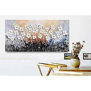 Yihui Arts Flower Canvas Wall Art with 3D Hand Painted Textured Modern Large Oil Painting Contemprary Aesthetic Floral Pictures for Living Room Bedroom DinningDecor