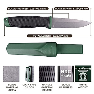 Ganzo G806-GB Fixed Blade Knife 8CR14 Stainless Steel Blade Camping Hunting Fishing Outdoor EDC Knife with Scabbard (Green)