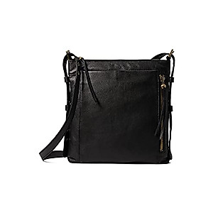 HOBO Crusade Crossbody Leather Handbag For Women - Brushed Antique Brass, Adjustable Strap, And One Slip Pocket Black One Size One Size