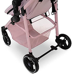 babyGap by Delta Children 2-in-1 Carriage Stroller - Greenguard Gold Certified - Car Seat Compatible, One-Handed Fold, Lightweight & Oversized Canopy - Made with Sustainable Materials, Pink Stripes