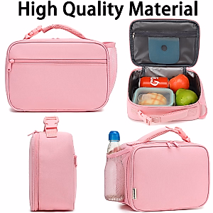GYEUKHAM Insulated Lunch Box for School, Thermal Reusable Durable Freezable Lunch Bags for Kids Boys Girls Men Women - Small Soft Cooler Portable Lunch Tote Kit for Work Picnic Travel,Pink
