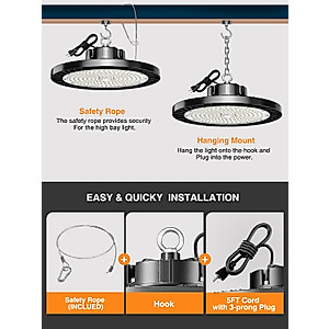 ONLYLUX 12 Pack UFO LED High Bay Lights, 150W 5000K Daylight, 22500LM (Eqv. 800W MH/HPS), Commercial LED Shop Lights with US Plug for Garage Workshop Warehouse Barn, Plug&Play