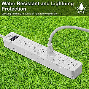 Outdoor Power Strip Waterproof, Weatherproof Surge Protector Power Strips and Electric Shock Proof Outdoor Outlet with 6ft Extension Long Cord/Cable for Bathroom, Garden, Kitchen, Patio [6 Outlets]