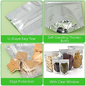 ZCYSRLQIN 200 Pieces Reusable Aluminum Foil Stand Up food storage bag Plastic Zipper Food Candy Storage Sealable Duty Reclosable Bags and Heat Sealable Food Storage Bags （4 x 6 inch）