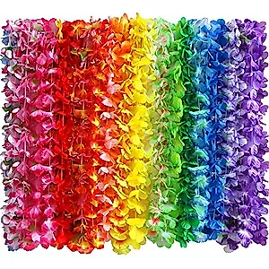 36 Counts Hawaiian Leis Necklace Tropical Luau Hawaii Silk Flower Lei Theme Party Favors Wreaths Headbands Holiday Wedding Beach Birthday Decorations (3 Dozens)