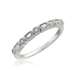 Beyond Brilliance 1/4 Carat Diamond, Bezel-Set Platinum Round & Baguette Diamond Bridal Wedding Band Ring (I-J, SI2-I1) Natural Diamond Wedding Ring For Women | Gift Box Included