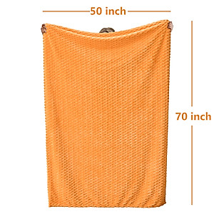 Vessia Flannel Fleece Throw Blanket(50x70 inch), 3D Jacquard Light Orange Fuzzy and Warm Blanket for Couch,Sofa,Bed,Chair, 300GSM Super Soft Touch Cozy Lightweight Throw for All-Season Home Decor