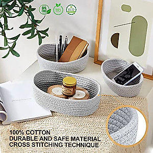 HolaDream Storage Basket Set of 3, Woven Cotton Rope Small Basket for Closet, Shelf, Baby Nursery, Bathroom Organizer, Home Decor, Grey