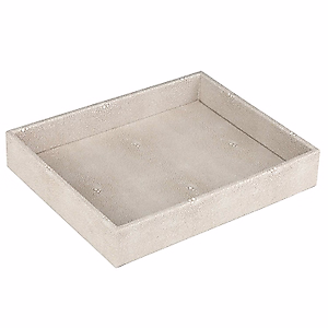 HofferRuffer Elegant Desktop Organizer, Vanity Tray, Bathroom Storage Tray Holder, Dresser Jewelry Tray, Change Coin Key Watch Catchall Tray, 10.2 x 8.4 x 1.8 inches (Light Grey Faux Leather Shagreen)