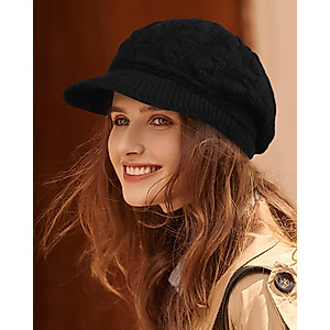 FURTALK Winter Knit Hats with Visor Brim Double Soft Lining for Women Warm Stylish Beanie Hats Slouchy Snow Caps