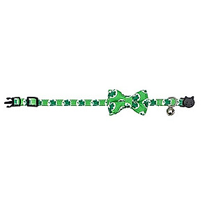 X-M St. Patrick's Day Cat Collar with Bow Tie Bell,Shamrocks Pattern,Safety Breakaway Cat Pet Collar
