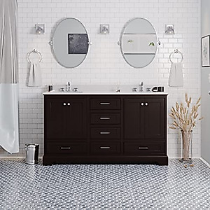 Kitchen Bath Collection Harper 60-inch Double Bathroom Vanity (Quartz/Chocolate): Includes Chocolate Cabinet with Stunning Quartz Countertop and White Ceramic Sinks