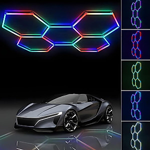 lylunnamsp Hexagon LED Lights, LED Hexagon Garage Light RGB, LED Garage Lights with Color Changing Bright Lighting Car Detailing LED Shop Light Hexagon for Garage Basement Gym Bar,Multi Colored,5 HEX
