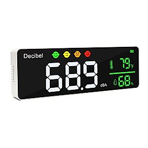 Decibel Meter Wall Hanging Sound Level Meter 11 inch Large LED Display Noise Temperature Humidity Meter with Alarm Icons Indicator Wide Applications for Classroom, Studio, Home, Factory