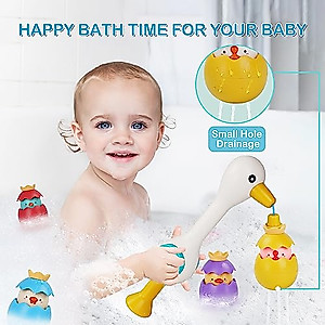 Hiitytin Bath Toy for Toddlers 1-3 Bathtub Toy with Fishing Floating Squirts Toy Water Scoop Swimming Egret Bird and Stacking Cups (6 Pack)