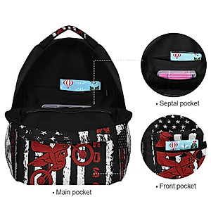 American Flag Motorcycle Backpack Dirt Bike School Bookbag College Shoulder Bag Travel Hiking Camping Daypack for Women Girls Men Boys