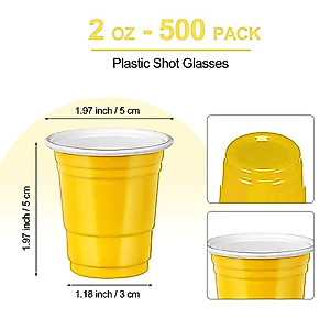 cssopenss 500 pcs 2 oz Plastic Shot Glasses yellow shot glasses disposable 2 oz yellow solo cups for drinking Tastings served Snacks Jello Tastings and Samples
