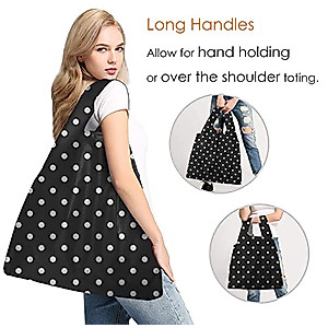 BeeGreen 6 Packs Geometry Check Reusable Grocery Bags Reusable Shopping Bags For Groceries Foldable Washable Polyester X-Large Grocery Tote Bags For Women Men Christmas