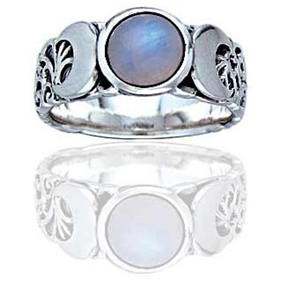 Sterling Silver Lunar Moon Phases and Rainbow Moonstone Ring Size 11(Sizes 4,5,6,7,8,9,10,11,12)