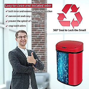 BLKMTY 13-Gallon Stainless Steel Trash Can with Lid, Red, 50L