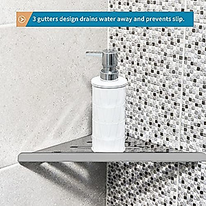 Sanbege 2 Pcs 304 Stainless Steel Corner Shelf with Screws, Triangle Shower Caddy, Wall Mount Soap Holder for Bathroom, Kitchen Organization (Polished Silver)