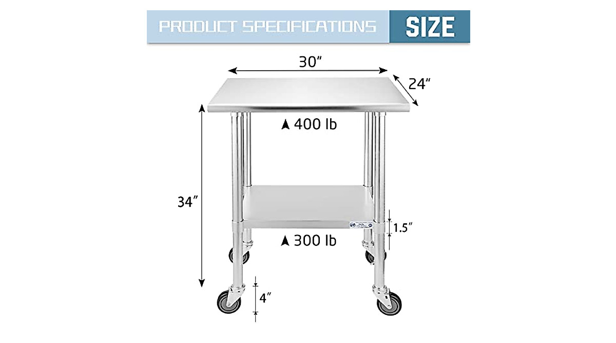Hally Stainless Steel Prep Table - Durable & Mobile Solution