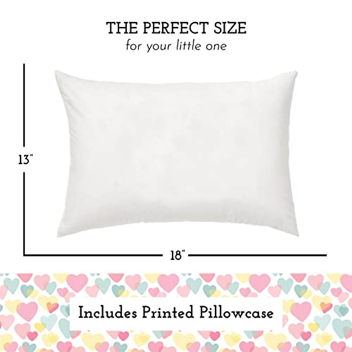 Toddler Pillow with Toddler Pillowcase - Soft Hypoallergenic - Best Pillow for Kids! Better Neck Support and Sleeping! Better Naps in Bed, a Crib, or at School! Makes Travel Comfier! (Hearts)