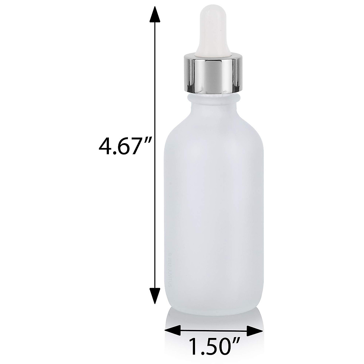 JUVITUS 2 oz Frosted Clear Glass Boston Round Bottle with Silver Metal and Glass Dropper (12 Pack) for Cosmetics, Serums, Carrier and Essential Oils, Aromatherapy