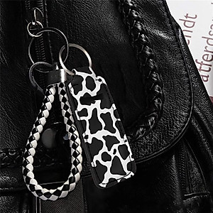 Suobstales Cow Print Chapstick Holder Keychain Neoprene Lip Balm Holder Black White Animal Print Lip Gloss Keychain Portable Chapstick Tubes Holder Pocket Keychain Bag Lipstick Case