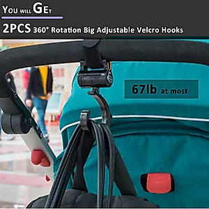 DIMEGA Baby Stroller Hooks Clips Cup Holders Combo, 4pcs Rotation Hooks, 1pcs Heavy Duty Metal Gourd Hook, 4pcs Kids Blanket Clips Pegs, 1pcs Parent Bottle Holder with Phone Mount for Outing (Black)