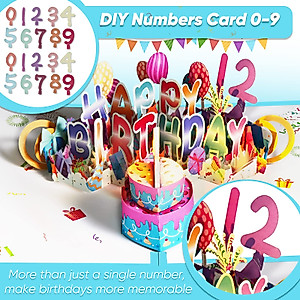 Venhoo Birthday Cards with Lights and Music, Funny Blowable Candle Musical Pop Up Greeting Birthday Card with DIY 0-9 Numbers, Play Happy Birthday Music Popup Card for Women, Mom, Daughter, Sister