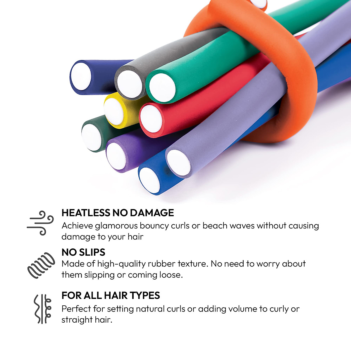 Red by Kiss Flexi Rods - Heatless Hair Curler for 90S Glamorous Bouncy Curls Beach Waves, No Slips, Sleep Styler 10" Length (3/4" Diameter)