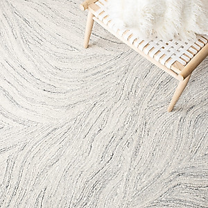 SAFAVIEH Metro Collection Area Rug - 8' x 10', Ivory & Silver, Handmade Modern Abstract Wool, Ideal for High Traffic Areas in Living Room, Bedroom (MET505G)