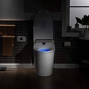 WOODBRIDGE B0960S Auto Flush, Auto Open & Auto Close, 1.28 GPF Single Flush Toilet with Intelligent Smart Bidet Seat and Wireless Remote Control, Chair Height