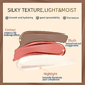 3 Pcs Contour Beauty Wand, Contour & Blush & Highlighter Stick Set with Cushion Applicator, Long Lasting Smooth Natural Matte Finish, Blendable Silky Cream Glowing Makeup Stick