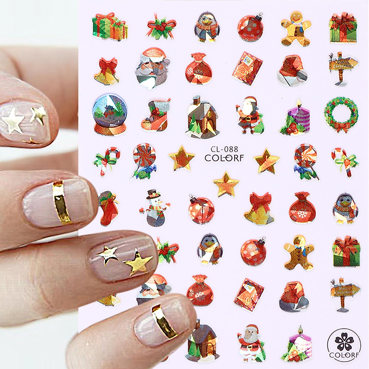 JMEOWIO 12 Sheets Christmas Nail Art Stickers Decals Self-Adhesive Pegatinas Uñas Snowflake Xmas Winter Holiday Deer Nail Supplies Nail Art Design Decoration Accessories