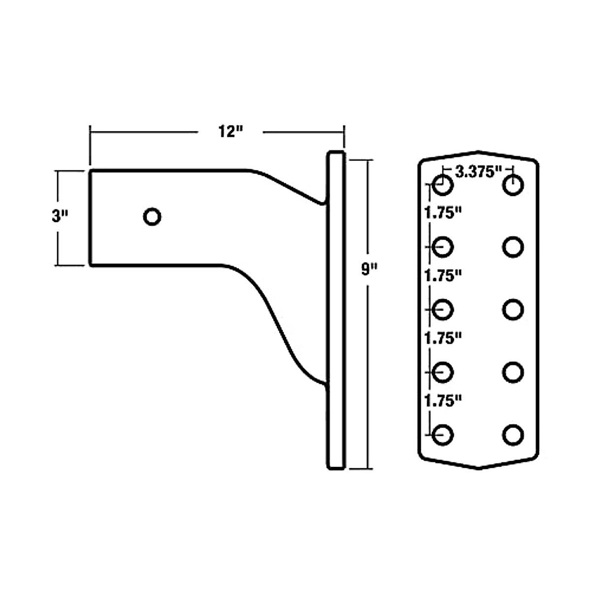 Buyers Products 3 Inch Pintle Hook Mount - 4 Position, 10 Inch Solid Shank (PM3109) , black