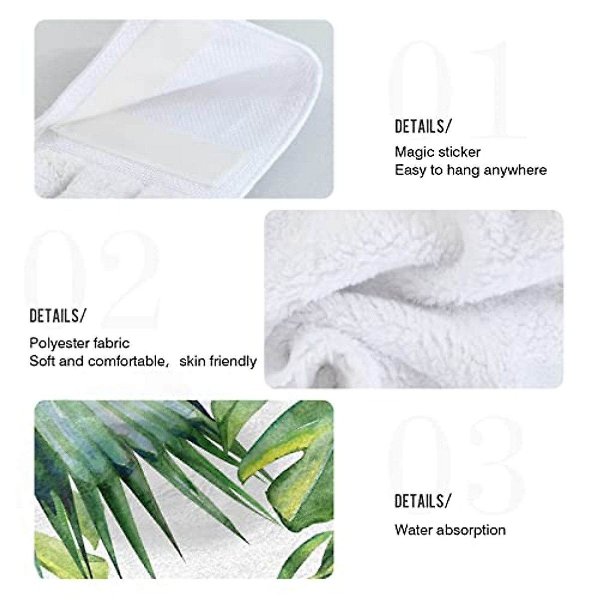 Green Palm Leaves Tropical Leaf Jungle Hanging Kitchen Towel 2 Pcs Hand Towel Tie Towels Set Absorbent Dish Cloths Tea Bar Towels for Bathroom Laundry Room Decor