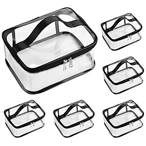 6 Pcs Large Clear Cosmetic Bags Clear Makeup Bag Transparent Zipper Travel Bag Toiletry Makeup PVC Bag Waterproof Portable Organizer Storage Pouch with Handle for Vacation Bathroom (Black Edge)