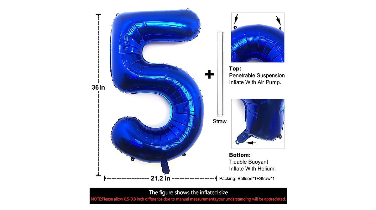 Lovoir 40 Inch Navy Blue Number 5 Balloon for Parties